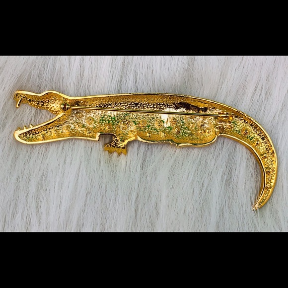 Jewelry | Gold Tone Blue And Green Crystal Alligator Brooch | Poshmark
